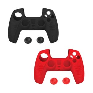 verbatim anti-slip silicone skin protective cover for use with playstation® 5 dualsense™ wireless controllers – 2pk – black, red