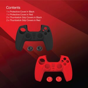 Verbatim Anti-Slip Silicone Skin Protective Cover for use with Playstation® 5 DualSense™ Wireless Controllers – 2pk – Black, Red