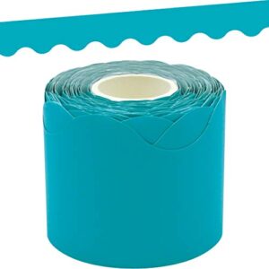 teacher created resources teal scalloped rolled border trim - 50ft - decorate bulletin boards, walls, desks, windows, doors, lockers, schools, classrooms, homeschool & offices