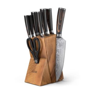 yatoshi 9 piece block set - pro kitchen knife set ultra sharp high carbon steel with ergonomic handle