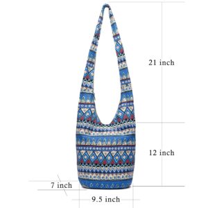 Women Shoulder Handbags Fashion canvas Hippie Crossbody Bags Bohemian Animal Prints Hobo Bags (Blue-white)