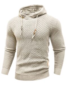 zaitun mens hooded sweatshirt long sleeve solid knitted hoodie pullover sweater khaki