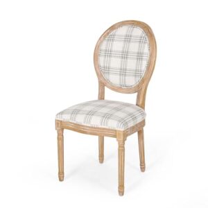 Christopher Knight Home Phinnaeus Dining Chair Set, Set of 4, Wood, Gray Plaid + Light Beige + Natural