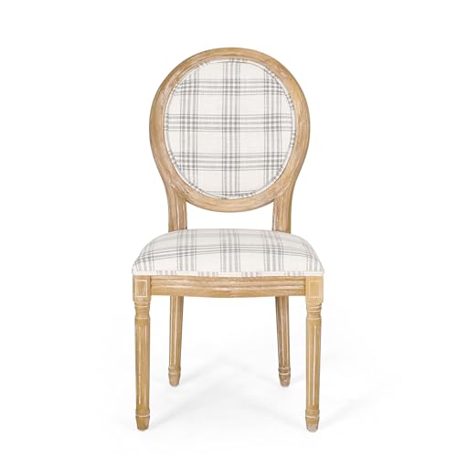 Christopher Knight Home Phinnaeus Dining Chair Set, Set of 4, Wood, Gray Plaid + Light Beige + Natural