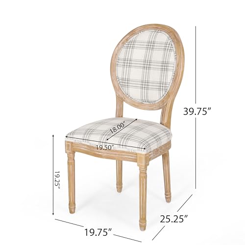 Christopher Knight Home Phinnaeus Dining Chair Set, Set of 4, Wood, Gray Plaid + Light Beige + Natural