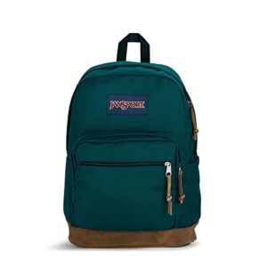 jansport right pack backpack - durable daypack with padded 15" laptop sleeve, spacious main compartment & integrated water bottle pocket - deep juniper