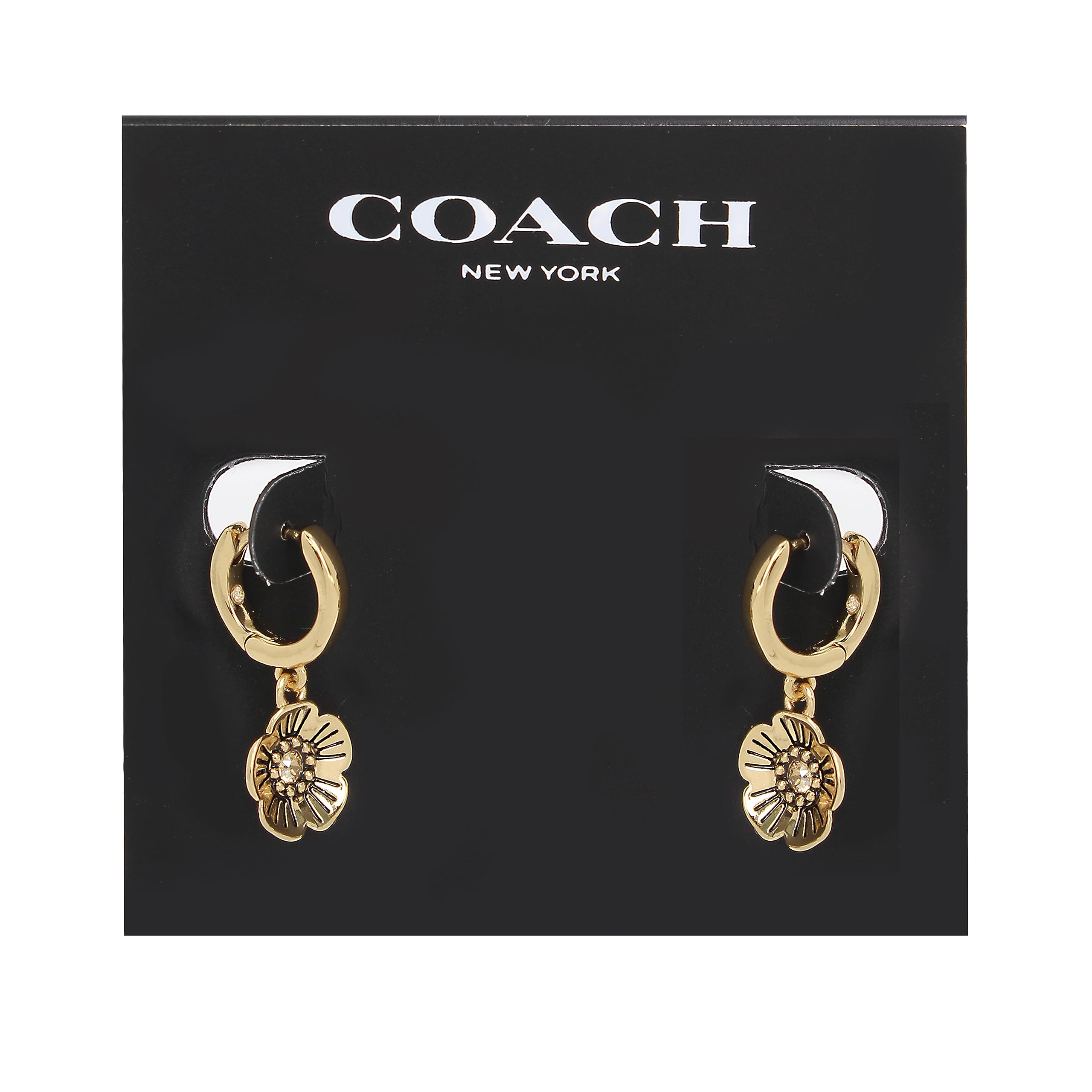 Coach Women's Signature Tea Rose Huggie Earrings