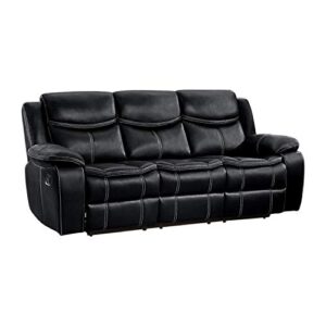 lexicon warrenton leather gel matched manual double reclining sofa, 87.5" w, black