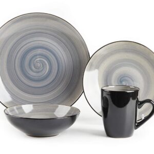 HomeVss, Stoneware Sonoma 16pc Dinnerware Set, Black + Speckled Spin Wash Grey