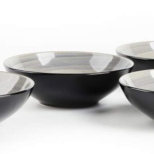 HomeVss, Stoneware Sonoma 16pc Dinnerware Set, Black + Speckled Spin Wash Grey