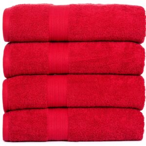 ample decor hand towel 18 x 28 inch pack of 4 600 gsm 100% cotton, soft absorbent thick durable premium quality, for hotel, bathroom, spa, daily use, gym - red