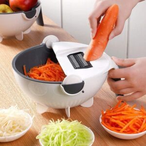 E-Universal 9 in 1 Multifunction Rotate Vegetable Cutter with Drain Basket Large Capacity Vegetables Chopper Veggie Shredder Grater Portable Slicer Kitchen Tool