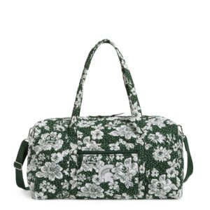 vera bradley women's cotton collegiate large travel duffle bag (multiple teams available), michigan state university dark green/white rain garden - recycled cotton, one size