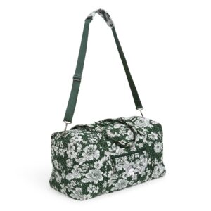 Vera Bradley Women's Cotton Collegiate Large Travel Duffle Bag (Multiple Teams Available), Michigan State University Dark Green/White Rain Garden - Recycled Cotton, One Size