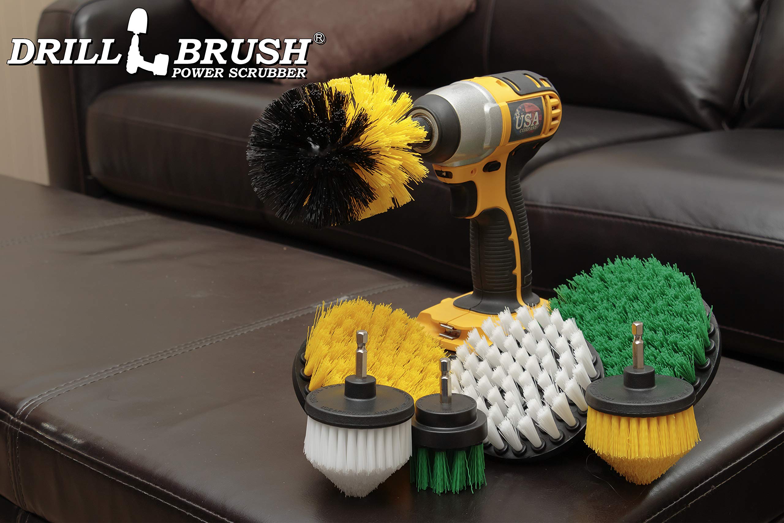 Drill Brush Power Scrubber by Useful Products - Carpet Cleaner - Toilet Bowl Cleaner - Kitchen Set - Car Cleaning Kit - Glass Cleaner - Upholstery Cleaner - Bathroom Cleaner - Shower Cleaner