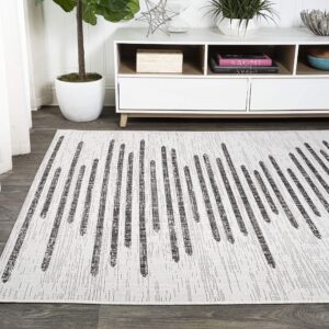 JONATHAN Y SMB124D-8 Zolak Berber Stripe Geometric Indoor Outdoor Area-Rug Bohemian Contemporary Easy-Cleaning Bedroom Kitchen Backyard Patio Non Shedding, 8 X 10, Ivory/Black