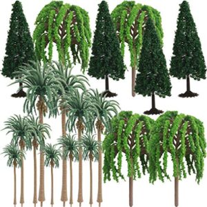 model trees hobby train scenery set artificial miniature palm coconut weeping willow pine décor toy kit with green leaves and base diy for moss landscape tunnels buildings decoration anyback 18