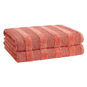 cannon shear bliss quick dry 100% cotton bath towels (30" l x 52" w), slim lightweight design, textured dual weave, low lint absorbent (2 pack, coral)