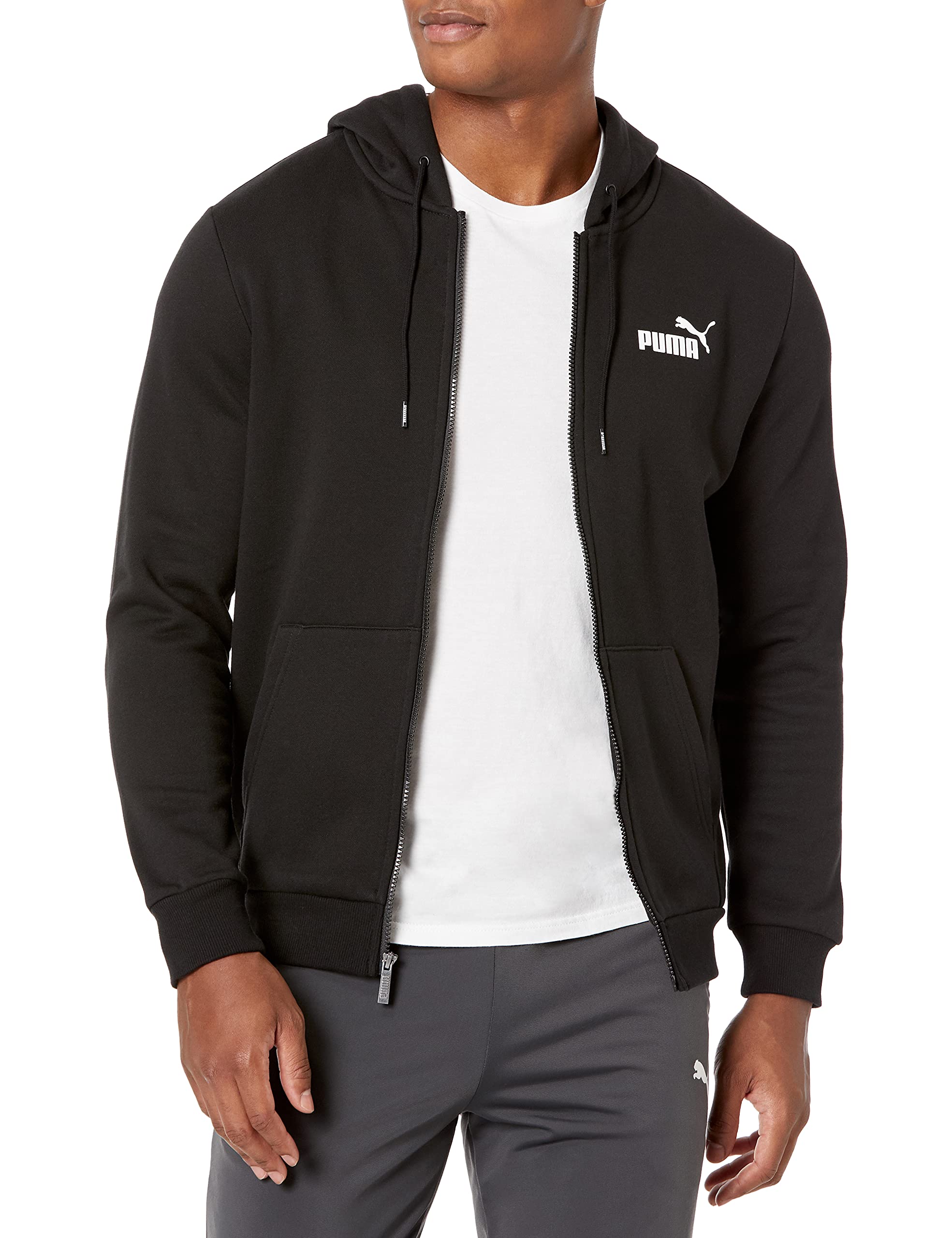 PUMA mens Essentials Full Zip Fleece Hoodie Hooded Sweatshirt, Cotton Black, Large US