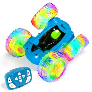 contixo rc stunt car 4wd 2.4ghz - double sided 360° rotating remote control toy with lights, for boys & girls age 4-12 blue