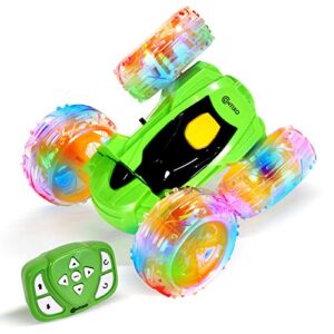 contixo rc stunt car 4wd 2.4ghz - double sided 360° rotating remote control toy with lights, for boys & girls age 4-12 green