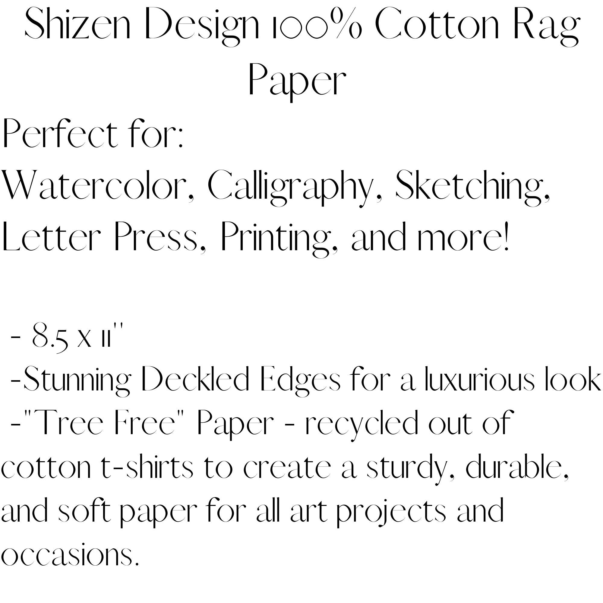 Shizen Design Watercolor Paper, 8.5 x 11 inch 200GSM Cotton Rag Paper Deckled Edge, Torn Paper, Handmade Paper Sheets for Drawing, Watercolor, Sketching