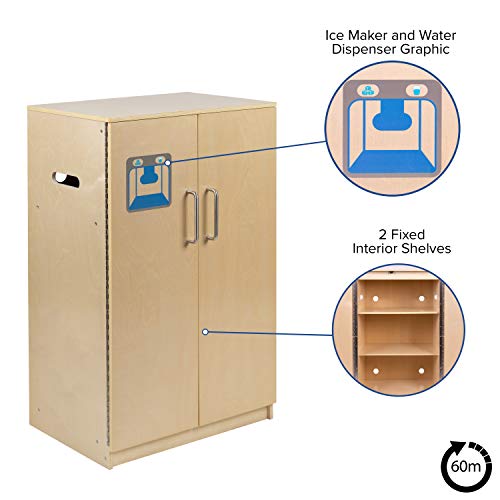 Flash Furniture Hercules Children's Wooden Kitchen Refrigerator for Commercial or Home Use - Safe, Kid Friendly Design, Natural