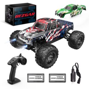 bezgar hm161 hobby grade 1:16 scale remote control truck, 4wd high speed 40+ kmh all terrains electric toy off road rc vehicle car crawler with 2 rechargeable batteries for boys kids and adults