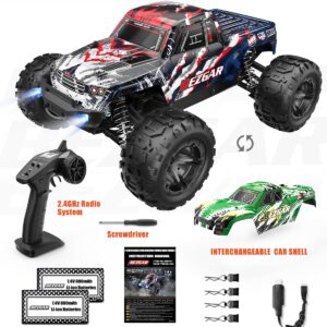 BEZGAR HM161 Hobby Grade 1:16 Scale Remote Control Truck, 4WD High Speed 40+ Kmh All Terrains Electric Toy Off Road RC Vehicle Car Crawler with 2 Rechargeable Batteries for Boys Kids and Adults