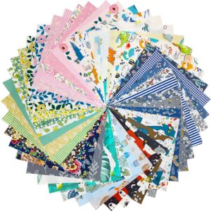 qimicody 44pcs cotton 9.8” x 9.8”(25cm x 25cm) squares quilting fabric bundles, pre-cut squares sheets for patchwork sewing quilting crafting, no repeat patterns.