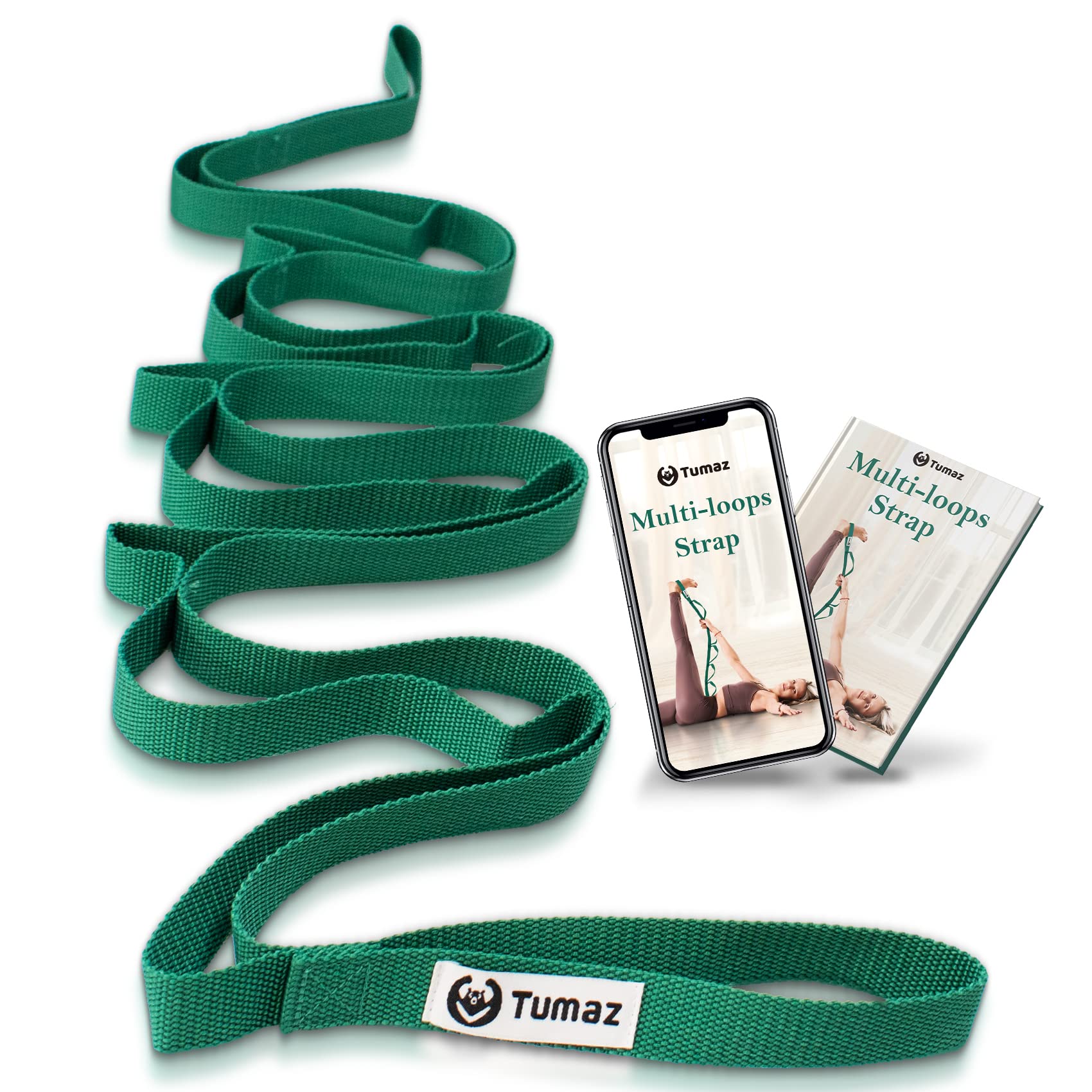 Tumaz Stretching Strap - 10 Loops & Non-Elastic Yoga Strap [Budget Version]- The Perfect Home Workout Stretch Strap for Physical Therapy, Yoga, Pilates, Flexibility - [Included E-book, Extra Durable]