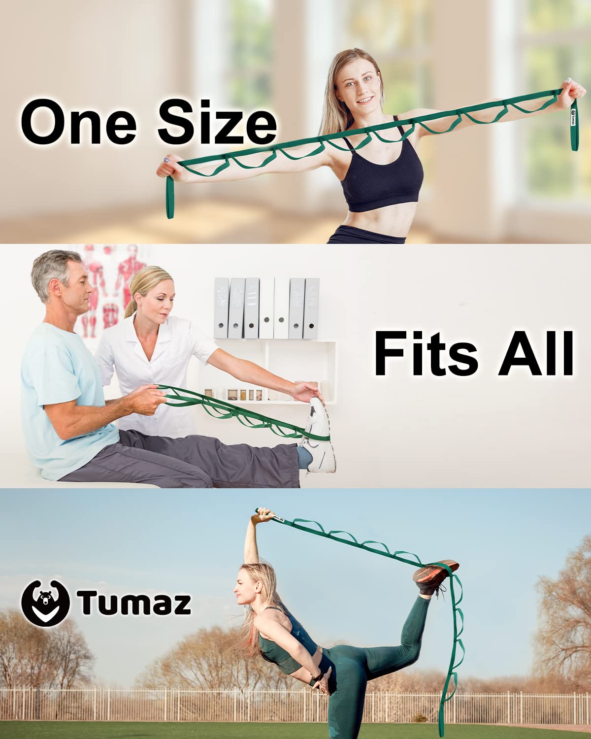 Tumaz Stretching Strap - 10 Loops & Non-Elastic Yoga Strap [Budget Version]- The Perfect Home Workout Stretch Strap for Physical Therapy, Yoga, Pilates, Flexibility - [Included E-book, Extra Durable]