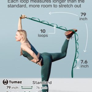 Tumaz Stretching Strap - 10 Loops & Non-Elastic Yoga Strap [Budget Version]- The Perfect Home Workout Stretch Strap for Physical Therapy, Yoga, Pilates, Flexibility - [Included E-book, Extra Durable]