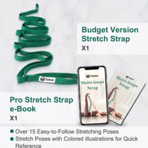 Tumaz Stretching Strap - 10 Loops & Non-Elastic Yoga Strap [Budget Version]- The Perfect Home Workout Stretch Strap for Physical Therapy, Yoga, Pilates, Flexibility - [Included E-book, Extra Durable]