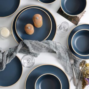 Gufaith Melamine Dinnerware Sets for 4, Plates and Bowls Sets 12 Pcs, Melamine Plates, Nautical Dinnerware Sets, Modern Style,Dishwasher Safe, BPA Free, Suitable Indoor and Outdoor Use (Deep Blue)