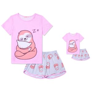 childrenstar matching girls&dolls pajamas pink sloth pj sets short sleeve sleepwear,4t 5t