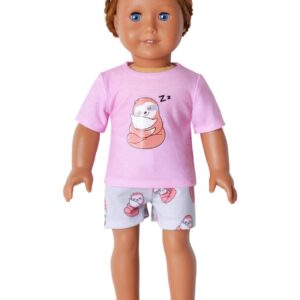 CHILDRENSTAR Matching Girls&Dolls Pajamas Pink Sloth Pj Sets Short Sleeve Sleepwear,4t 5t