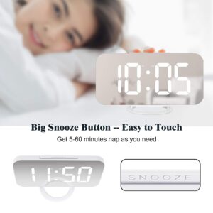 Lamisola Digital Alarm Clock, Large LED Mirror Display, 2 USB Charging Ports，Auto Dim Mode，Modern Design Clock for Bedroom Office, White