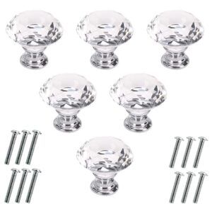 akstore 6 pcs crystal glass cabinet knobs 30mm diamond shape drawer kitchen cabinets dresser cupboard wardrobe pulls handles (30mm, clear)