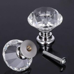 Akstore 6 Pcs Crystal Glass Cabinet Knobs 30mm Diamond Shape Drawer Kitchen Cabinets Dresser Cupboard Wardrobe Pulls Handles (30mm, Clear)