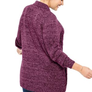 Woman Within Women's Plus Size Marled Zip-Front Cable Knit Cardigan - 1X, Navy Sky Blue Marled