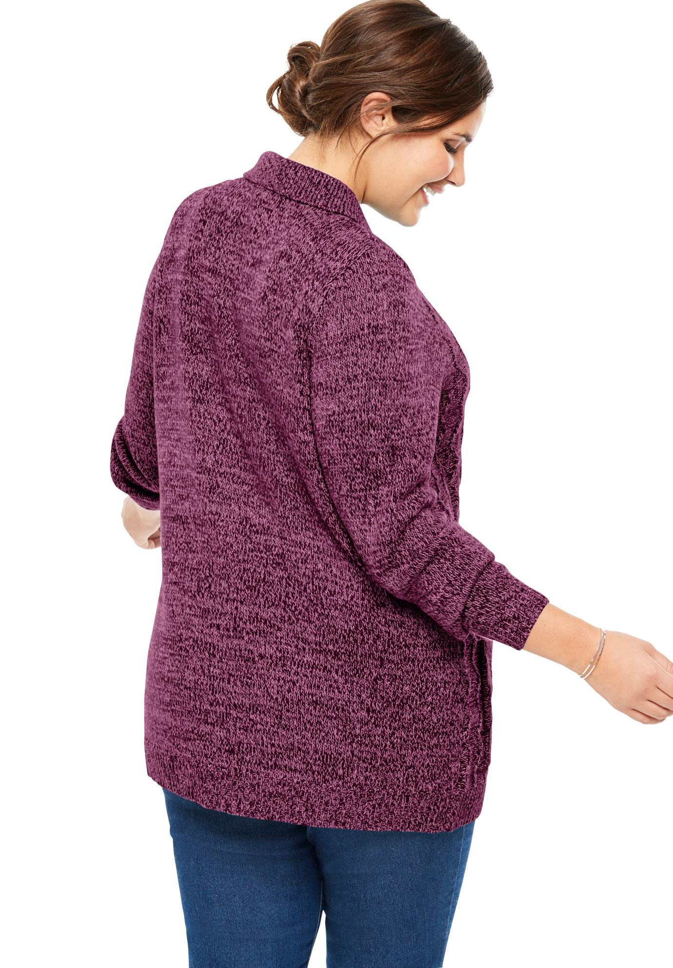 Woman Within Women's Plus Size Marled Zip-Front Cable Knit Cardigan - 1X, Navy Sky Blue Marled