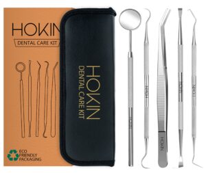 dental tools by hokin plaque remover teeth cleaning tool dental care kit tooth filling repair set stainless steel dental picks for men women kids and pet care (5 pcs)