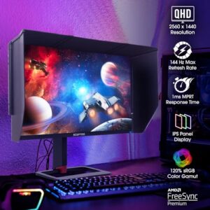 Sceptre IPS 32 inch QHD LED Monitor HDR400 2560x1440 HDMI DisplayPort up to 144Hz 1ms Height Adjustable Gaming Blinders included, Build-in Speakers Gunmetal Black 2021 (E325B-QPN168+)