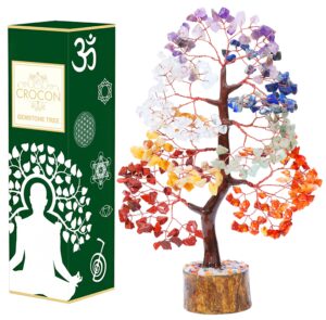 crocon seven chakra gemstone tree copper wire feng shui money bonsai good luck chakra healing crystals home decoration ornament figurine wealth prosperity gift size: 10-12"