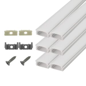 hamrvl 6-pack 30cm/1ft 17.2x7mm led aluminum channel system u shape with cover, led strip light diffuser with white end caps and mounting clips accessories for under counter light fixture for indoor