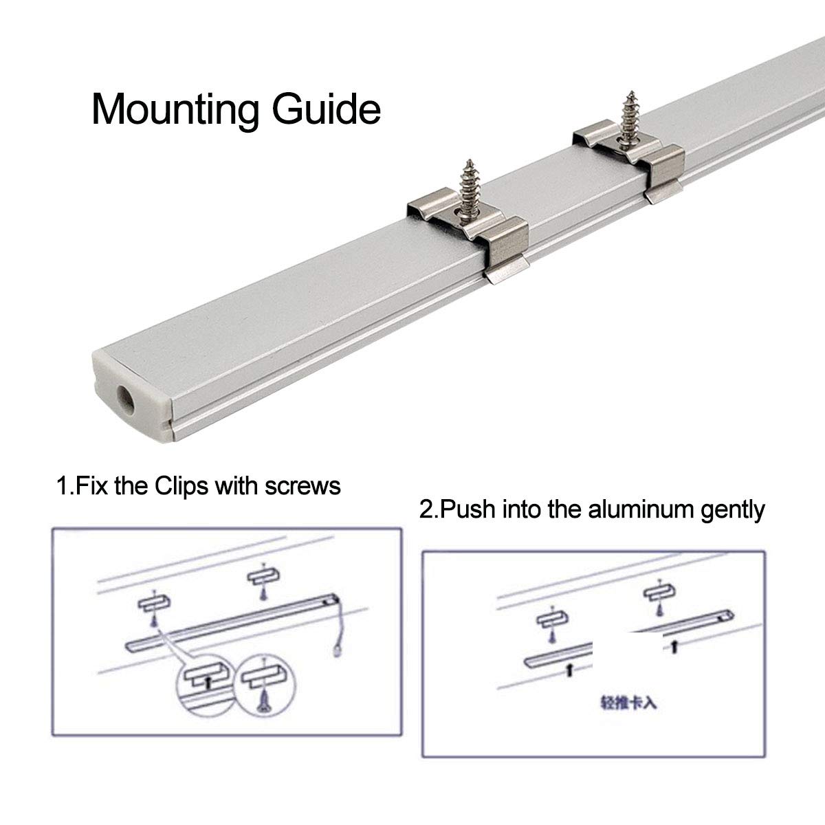 HAMRVL 6-Pack 30cm/1ft 17.2x7mm Led Aluminum Channel System U Shape with Cover, Led Strip Light Diffuser with White End Caps and Mounting Clips Accessories for Under Counter Light Fixture for Indoor