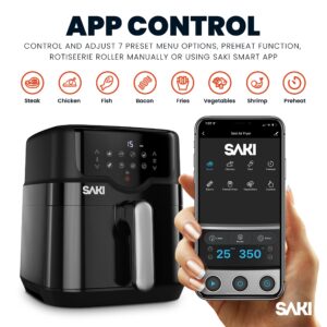 SAKI Smart WiFi Air Fryer 5 Quart, Air Fryer, Preheat, 7 Cooking Functions, 100 Recipes & Accessories Included, HF-8350DT, Black