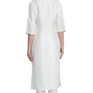 Janasya Indian Women's Off-White Poly Silk Kurta With Pant And Dupatta(SET268-KR-NP-XL)