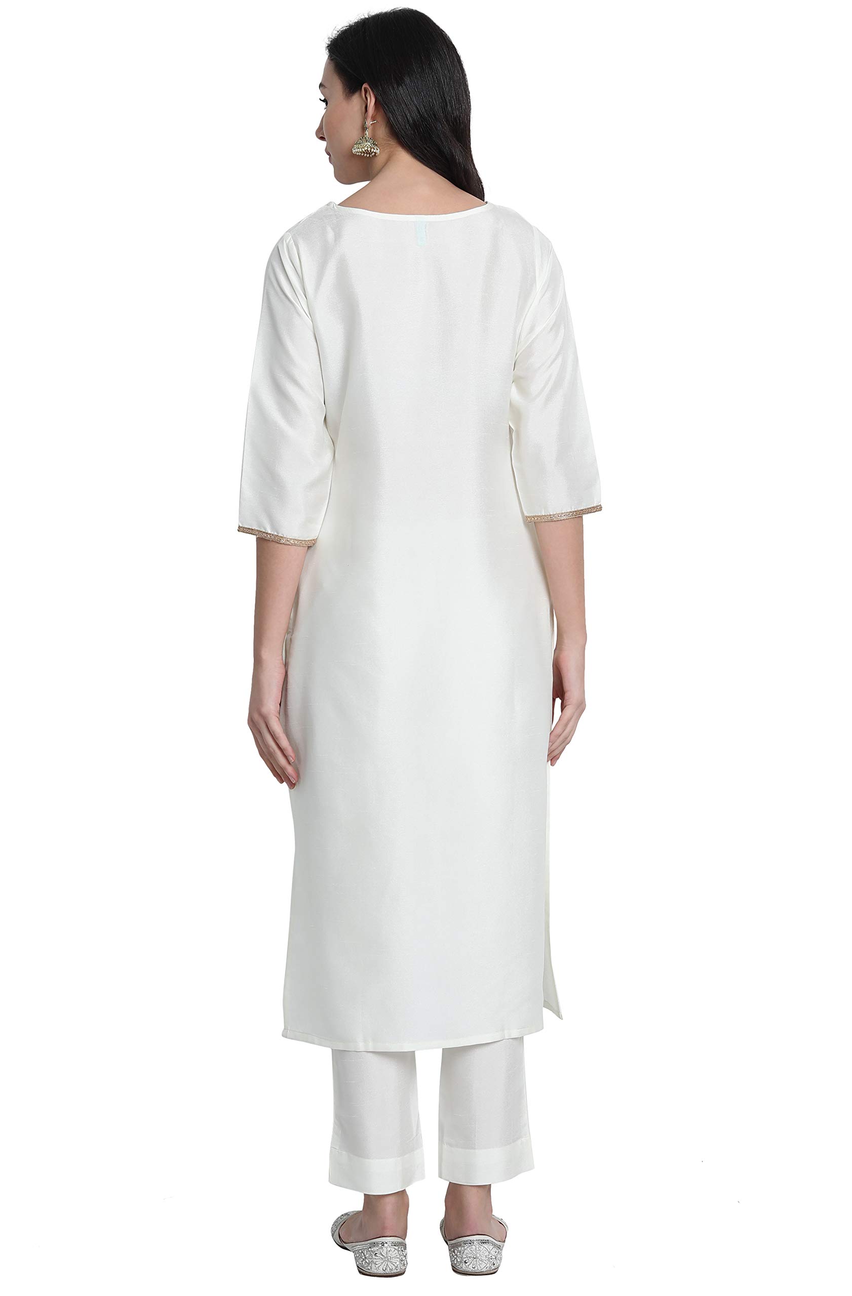 Janasya Indian Women's Off-White Poly Silk Kurta With Pant And Dupatta(SET268-KR-NP-XL)